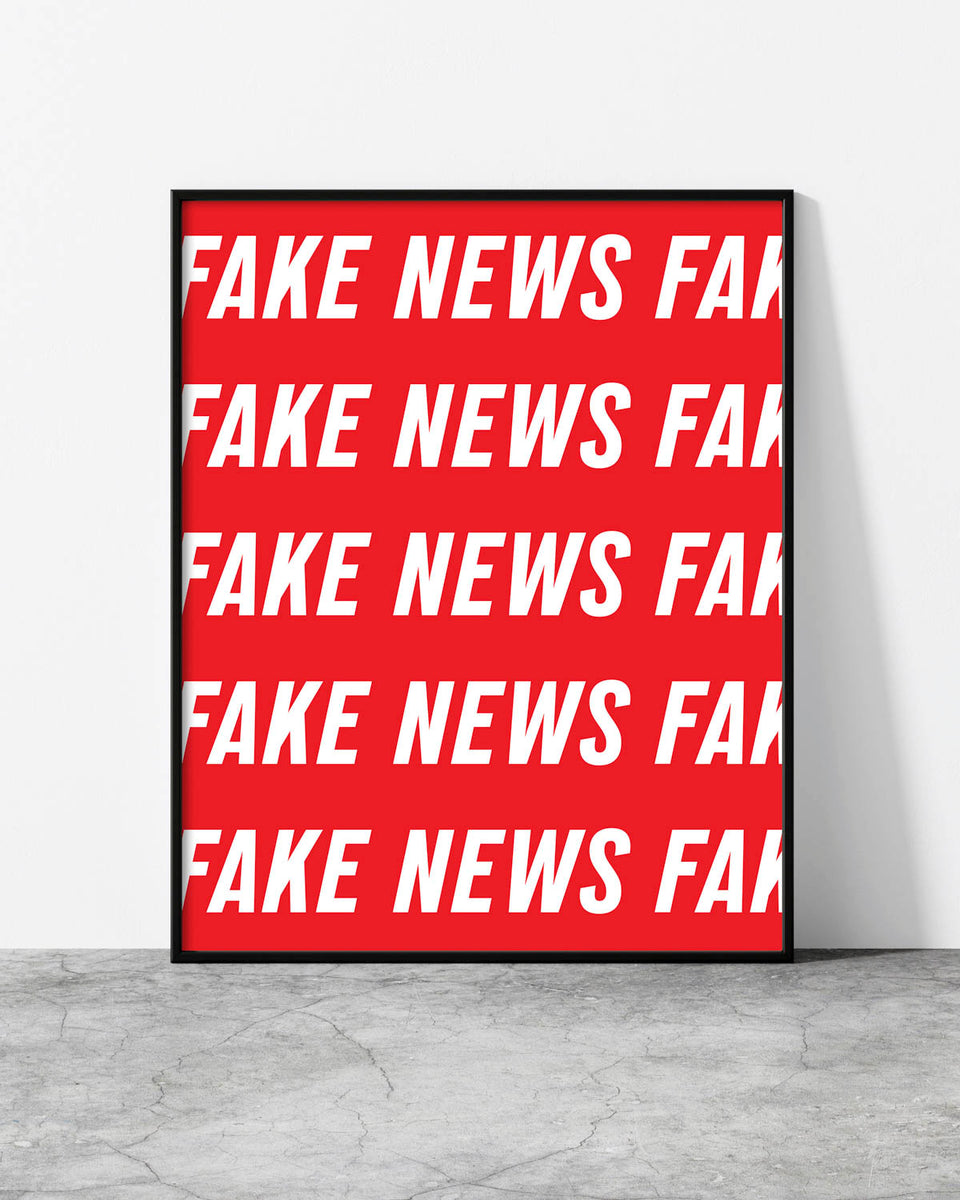 Bold 'Fake News' Poster – Red Typography Art for Modern Spaces – North ...